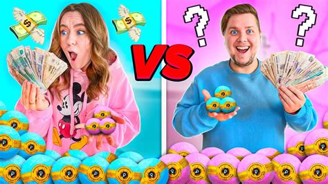 КТО НАЙДЕТ БОЛЬШЕ ДЕНЕГ В 100 ДЕНЕЖНЫХ БОМБОЧЕК РОЗОВЫЕ Vs ГОЛУБЫЕ челлендж Youtube