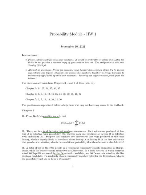 Hw 1 Pdf Teaching Mathematics Poisson Distribution