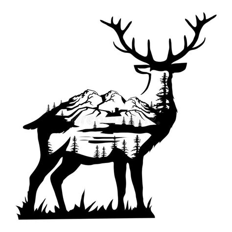 Double Exposure Deer Landscape Deer In Double Exposure Stock Vector