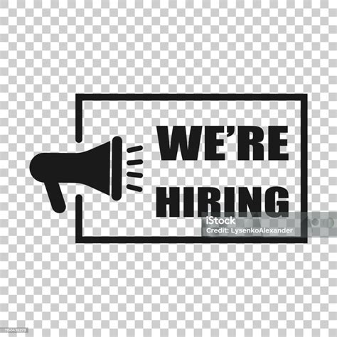 우리는 투명 한 스타일로 아이콘을 고용 하 고 있습니다 작업 공석 검색 벡터 일러스트 레이 션에 고립 된 배경 비즈니스 콘셉트를 발표 하는 메가 폰 개념에 대한 스톡 벡터