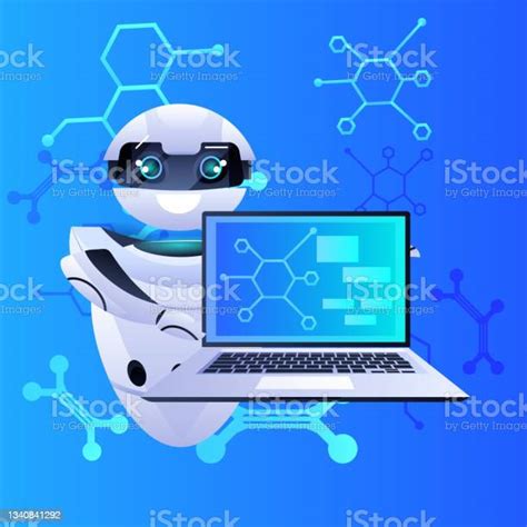 노트북 인공 지능 기술 개념 전체 길이를 사용하는 현대 로봇 로봇에 대한 스톡 벡터 아트 및 기타 이미지 로봇 노트북 벡터 Istock