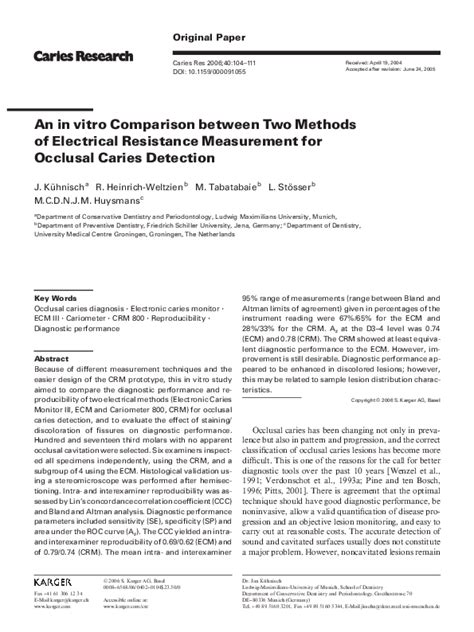 Pdf An In Vitro Comparison Between Two Methods Of Electrical Resistance Measurement For