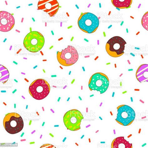 원활한 패턴 손으로 그려 도넛 벡터 만화 스타일의 일러스트 레이 션 과일에 대한 스톡 벡터 아트 및 기타 이미지 과일