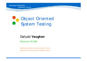 Object Oriented Testing Object Oriented Testing Filippo Ricca DISI Università di Genova