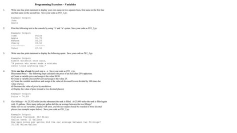 Solved Programming Exercises Variables 1 Write One Line Print