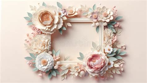 A 3d Paper Textured Floral Frame Flowres Background Stock Illustration Illustration Of