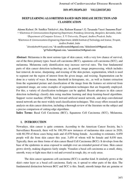 Deep Learning Algorithms Based Skin Dise Pdf Melanoma Deep Learning