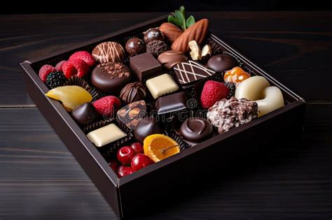 Box Of Assorted Chocolates With An Assortment Of Fruits And Nuts Stock Illustration