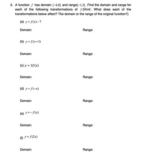 Solved 3 A Function F Has Domain 4 8 And Range 1 3 Chegg Com