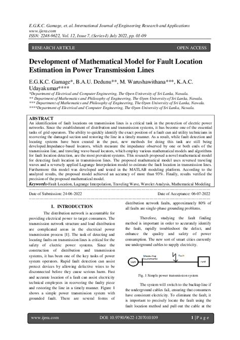 Pdf Development Of Mathematical Model For Fault Location Estimation