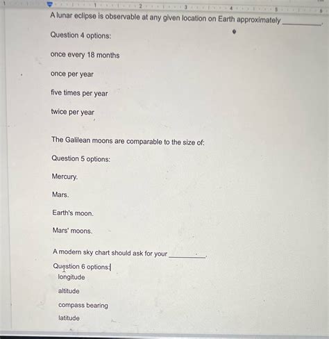 Solved 6 A Lunar Eclipse Is Observable At Any Given Location On Earth
