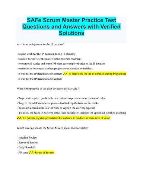 SAFe Scrum Master Practice Test Questions And Answers With Verified Solutions In Test