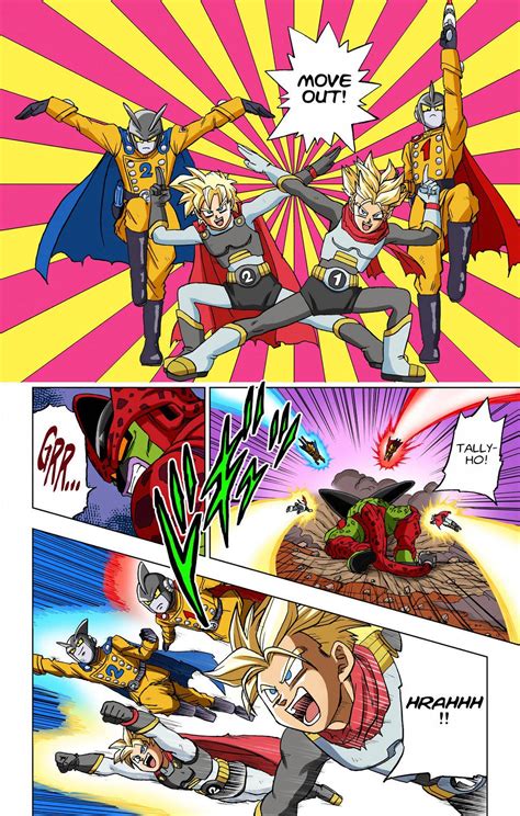 Gamma 1 And 2 Team Up With Ssj Goten And Trunks To Send Cell Max Flying