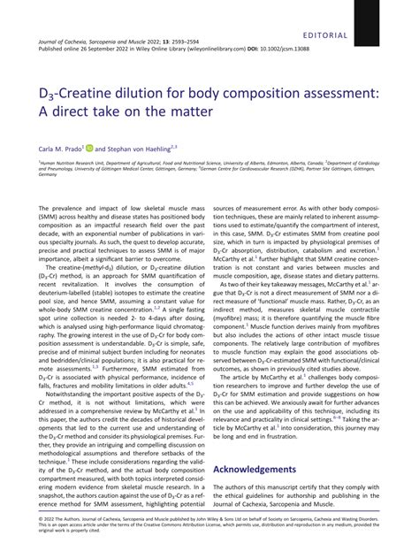 Pdf D3‐creatine Dilution For Body Composition Assessment A Direct Take On The Matter
