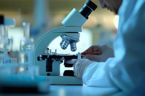 A Scientist Examines A Sample Under A Microscope In A Laboratory Setting Stock Illustration