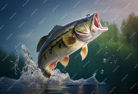 Premium Photo A Largemouth Bass Jumping Out Of The Water