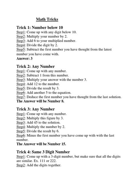Math Tricks Trick 1 Number Below 10 Answer 3 Pdf Multiplication Numbers