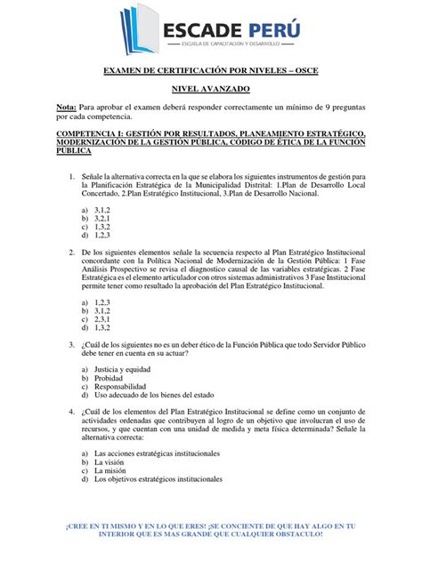 Examen Certificacion Osce Nivel Avanzado Planificación