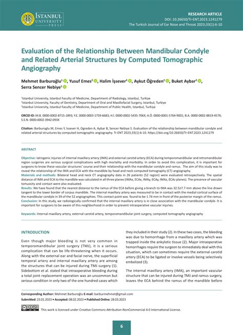 Pdf Evaluation Of The Relationship Between Mandibular Condyle And Related Arterial Structures