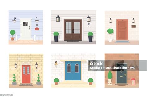 랜턴 식물 표지판이 있는 입구 문 모음 집 입구를 위한 외부 개념 현관에 대한 스톡 벡터 아트 및 기타 이미지 현관 식물 집 Istock