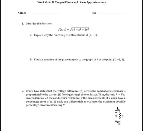 Solved Worksheet Tangent Planes And Linear Approximations Chegg