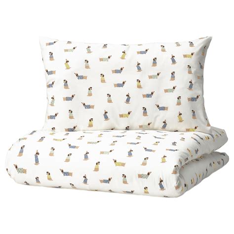 DrÖmslott Housse Couette 1 Taie Pour Lit Bébé Motif Chiot Multicolore