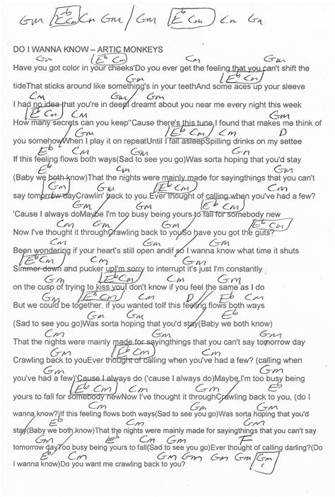 Do I Wanna Know Arctic Monkeys Guitar Chord Chart In Gm REAL KEY Guitar Chords And Lyrics