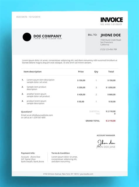 Business Invoice Template Invoice Design Business Card Template Design Invoice Design Template