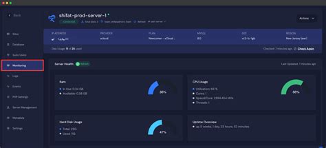 how to monitor the ram cpu and disk usage of a site xcloud