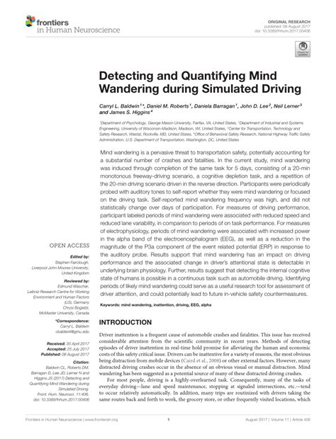 Pdf Detecting And Quantifying Mind Wandering During Simulated Driving