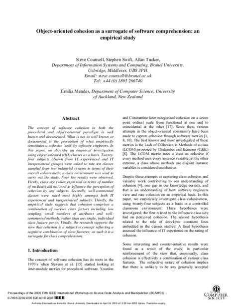 Pdf Object Oriented Cohesion As A Surrogate Of Software Comprehension