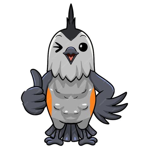 Premium Vector Cute Black Crested Titmouse Cartoon Giving Thumb Up