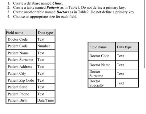 Solved 1 Create A Database Named Clinic 2 Create A Table