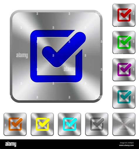 Engraved Checkbox Icons On Rounded Square Steel Buttons Stock Vector Image Art Alamy