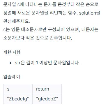 프로그래머스 레벨 문자열 내림차순으로 배치하기 python