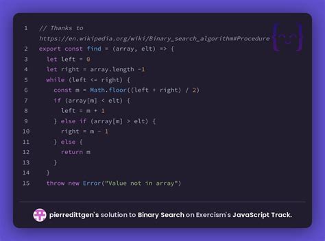 Pierredittgens Solution For Binary Search In Javascript On Exercism