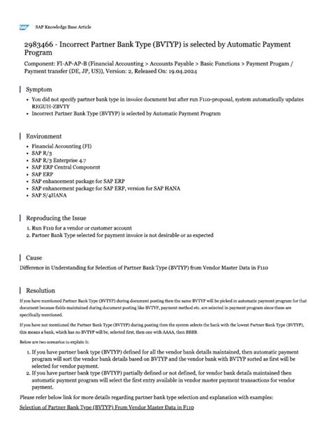 Incorrect Partner Bank Type Bvtyp Is Selected By Automatic Payment
