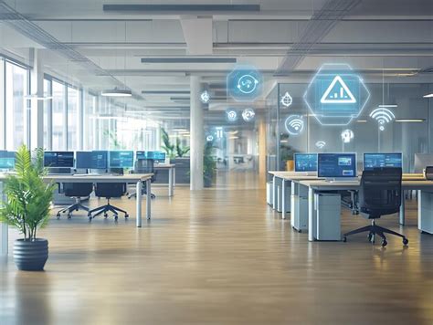 Futuristic Open Office Space With Integrated Digital Technology And Modern Workspace Design