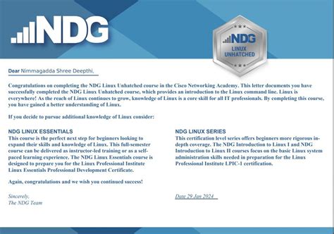 shree deepthi on linkedin completion letter for ndg linux unhatched course from cisco networking…