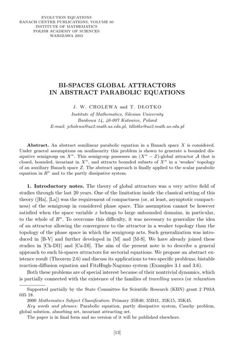 Pdf Bi Spaces Global Attractors In Abstract Parabolic Equations