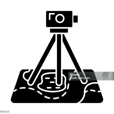 필드 측량 글리프 아이콘입니다 연구 장비 고고학 시험 지질 학적 검사 지형 데이터 수집 실루엣 기호입니다 음수 공간입니다 벡터 절연 그림 0명에 대한 스톡 벡터 아트 및