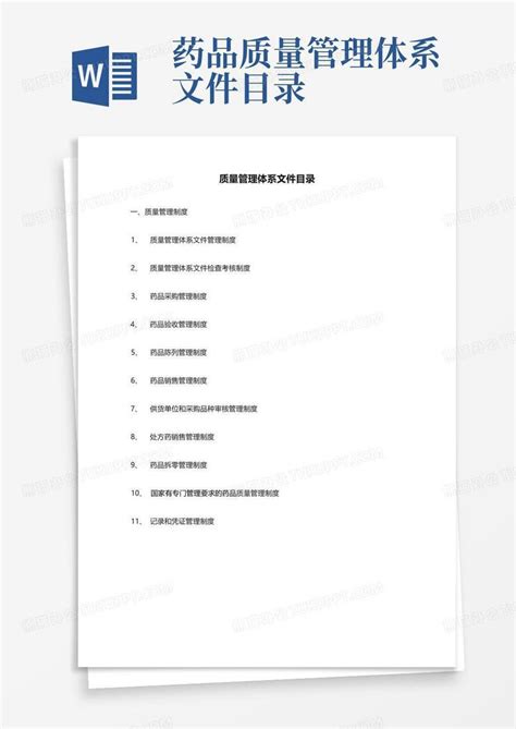 药品质量管理体系文件目录Word模板下载 编号qoogbexo 熊猫办公