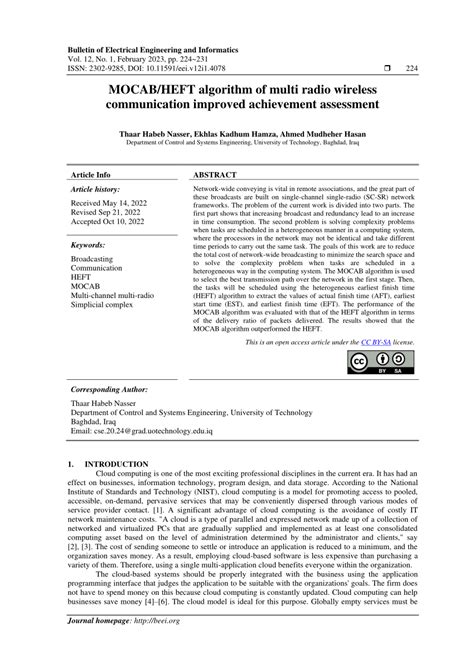 Pdf Mocabheft Algorithm Of Multi Radio Wireless Communication Improved Achievement Assessment