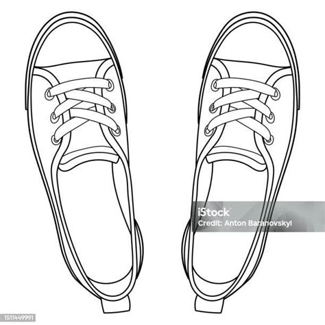 손으로 그린 운동화 운동화 평면도 다양한 보기의 이미지 전면 후면 상단 측면 밑창 및 3d 보기 낙서 벡터 그림입니다 신발 끈에