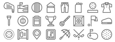 골프 라인 아이콘 선형 집합입니다 골프공 골프클럽 Gps 공 깃발 연습 폴로 셔츠 바지 코스 등의 퀄리티 벡터 라인 세트 경쟁에 대한 스톡 벡터 아트 및 기타 이미지