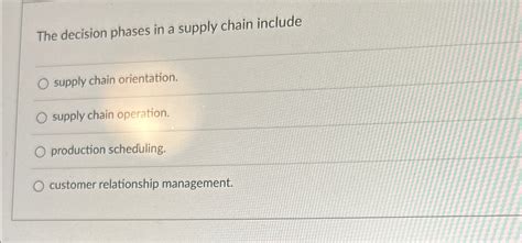 Solved The Decision Phases In A Supply Chain Includesupply