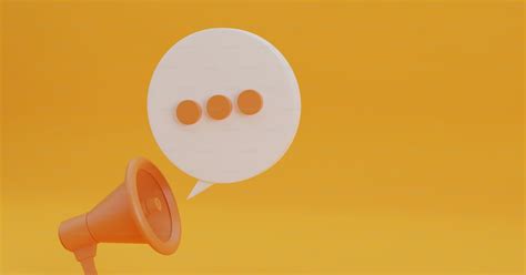 채팅 거품이 있는 주황색 확성기는 배경 노란색에 분리되어 있습니다 판촉 광고 3d 렌더링 그림입니다 사진 Unsplash의 황색 이미지