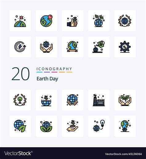 20 Earth Day Line Filled Color Icon Pack Like Vector Image