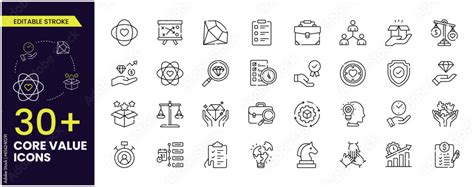 Core Values Editable Strokes Icon Contains Honesty Stakeholders Integrity Target Purpose