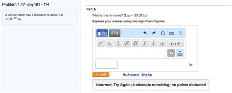 Solved Part A A Certain Atom Has A Diameter Of About 2 0
